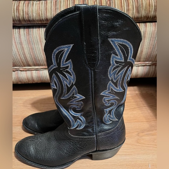 Cowtown Boots | Shoes | Vintage Cowtown Boots Black Leather With Blue ...